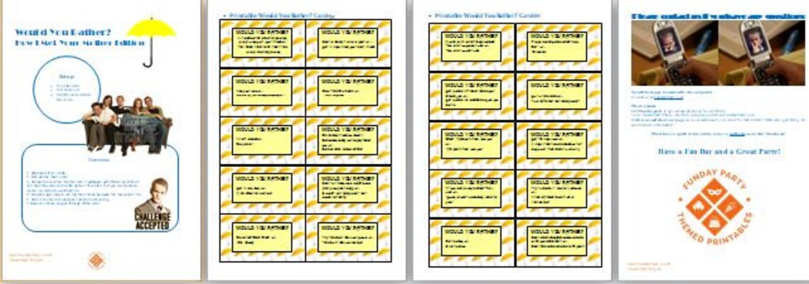 Would You Rather Game How I Met Your Mother Edition HIMYM Party Game ...