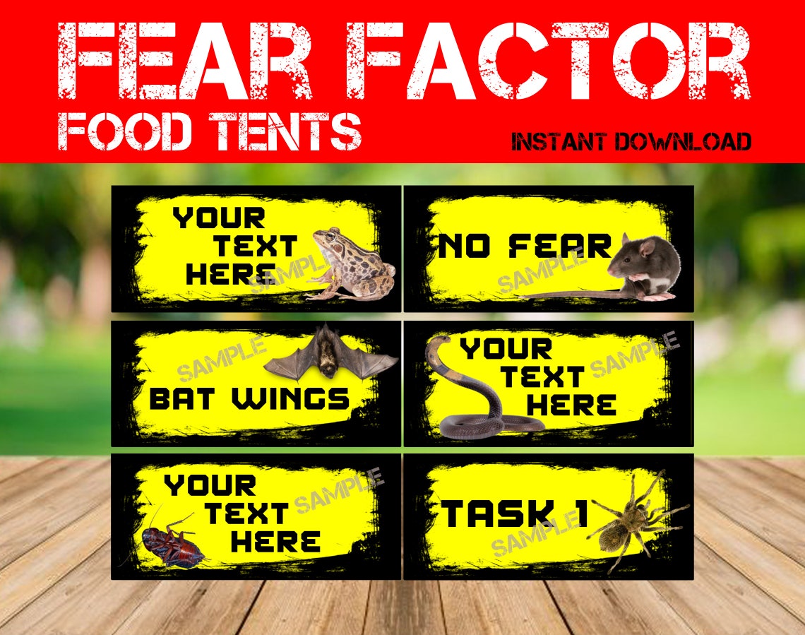 Editable Fear Factor Inspired Food Tents - Faer Factor Food Labels ...