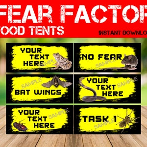 Editable Fear Factor Inspired Food Tents - Faer Factor Food Labels ...