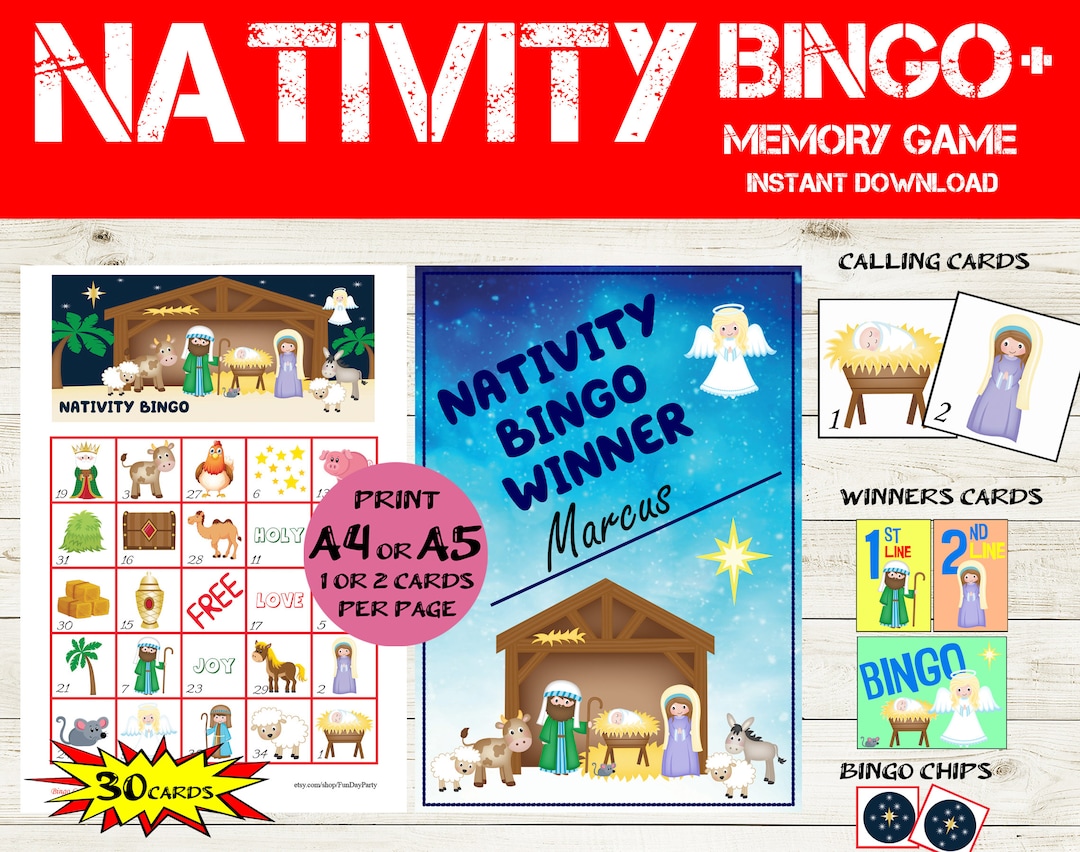 30 Card Nativity Bingo & Memory Game - Christmas Party Games ...