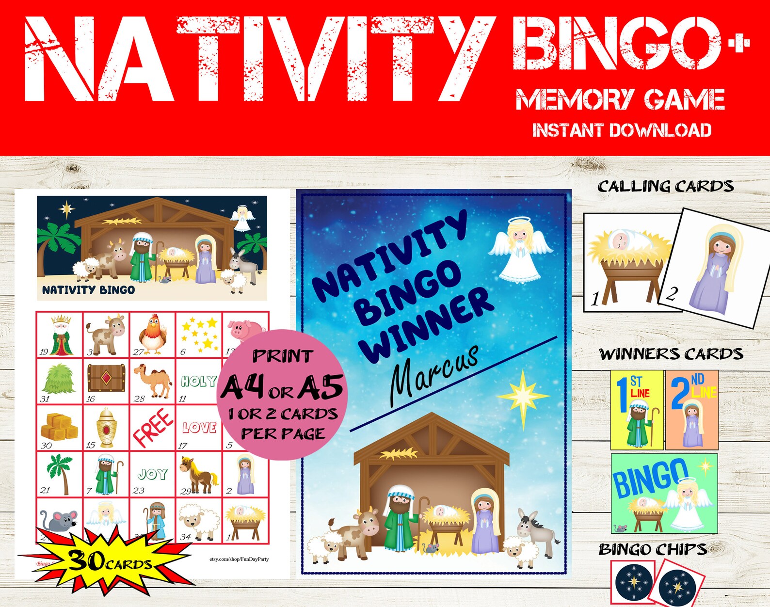 30 Card Nativity Bingo & Memory Game - Christmas Party Games ...