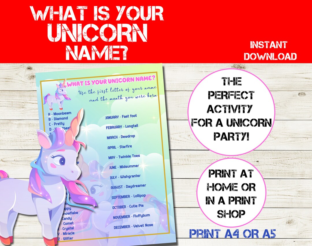 What is Your Unicorn Name Activity - Unicorn Party Game - Unicorn ...