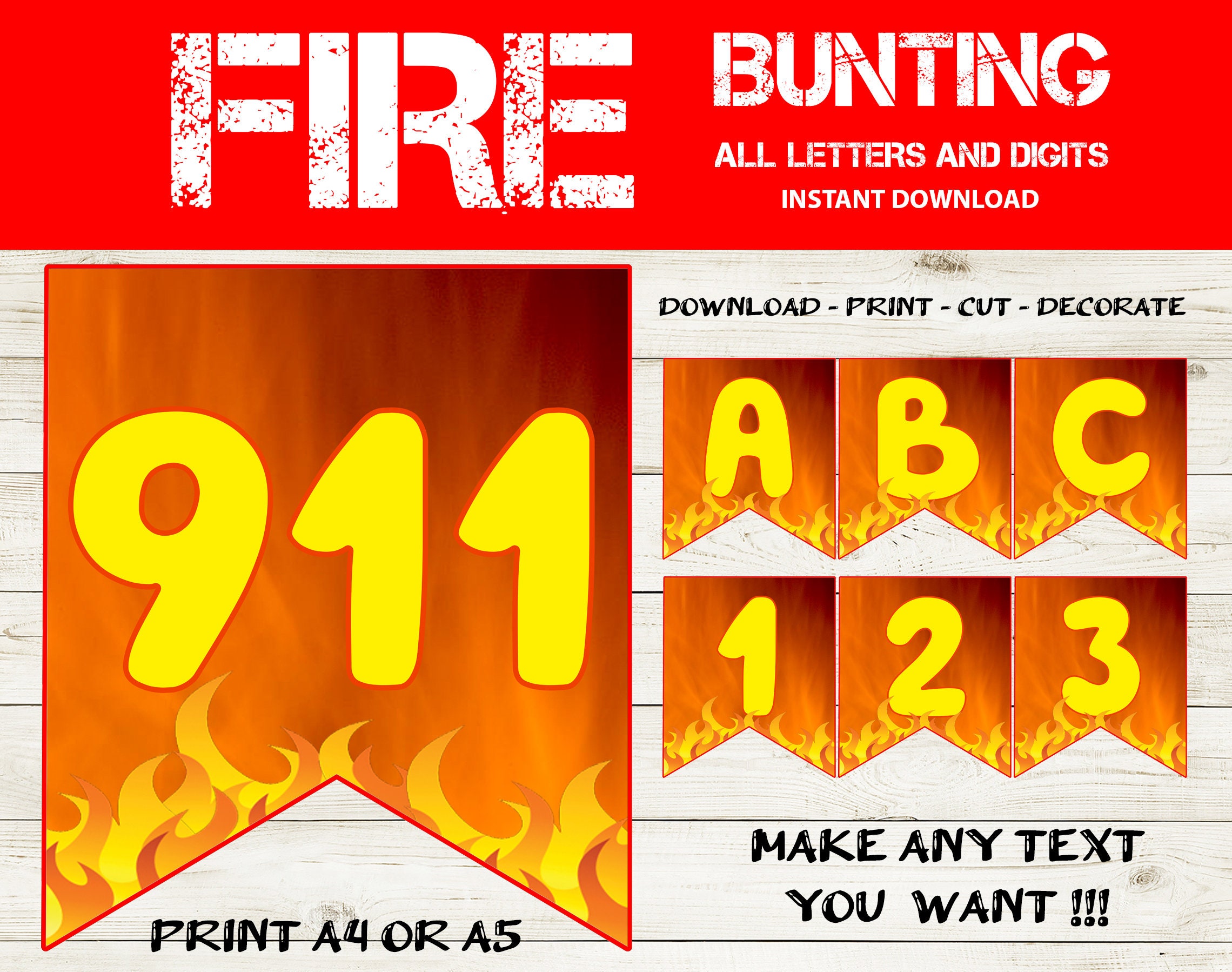 Printable Firefighter Bunting Firefighter Flag Banner Fire Alphabet ...
