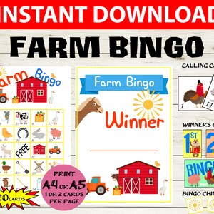 20 Card Farm Animal Bingo - Barn Animal Bingo 5x5 - Printable Farm ...