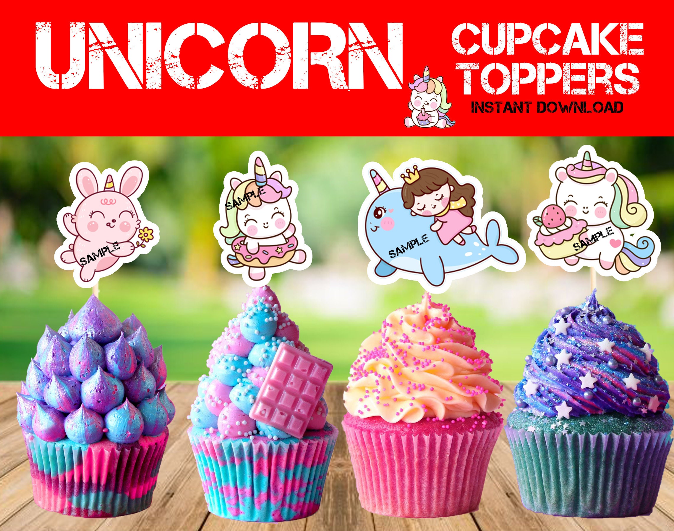 Cute Unicorn Cupcake Toppers - Printable Unicorn Party Cupcake Toppers ...