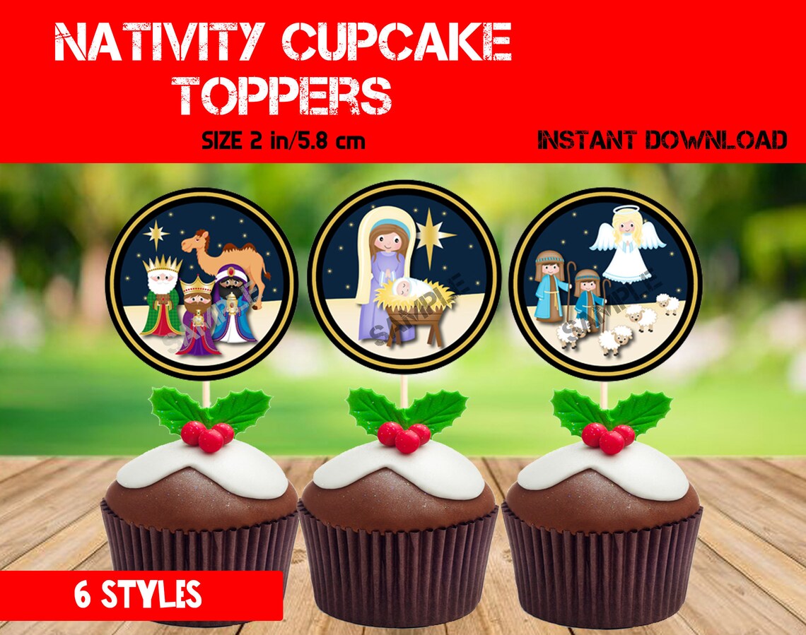 Printable Nativity Story Cupcake Toppers - Jesus's Birthday Cupcake ...