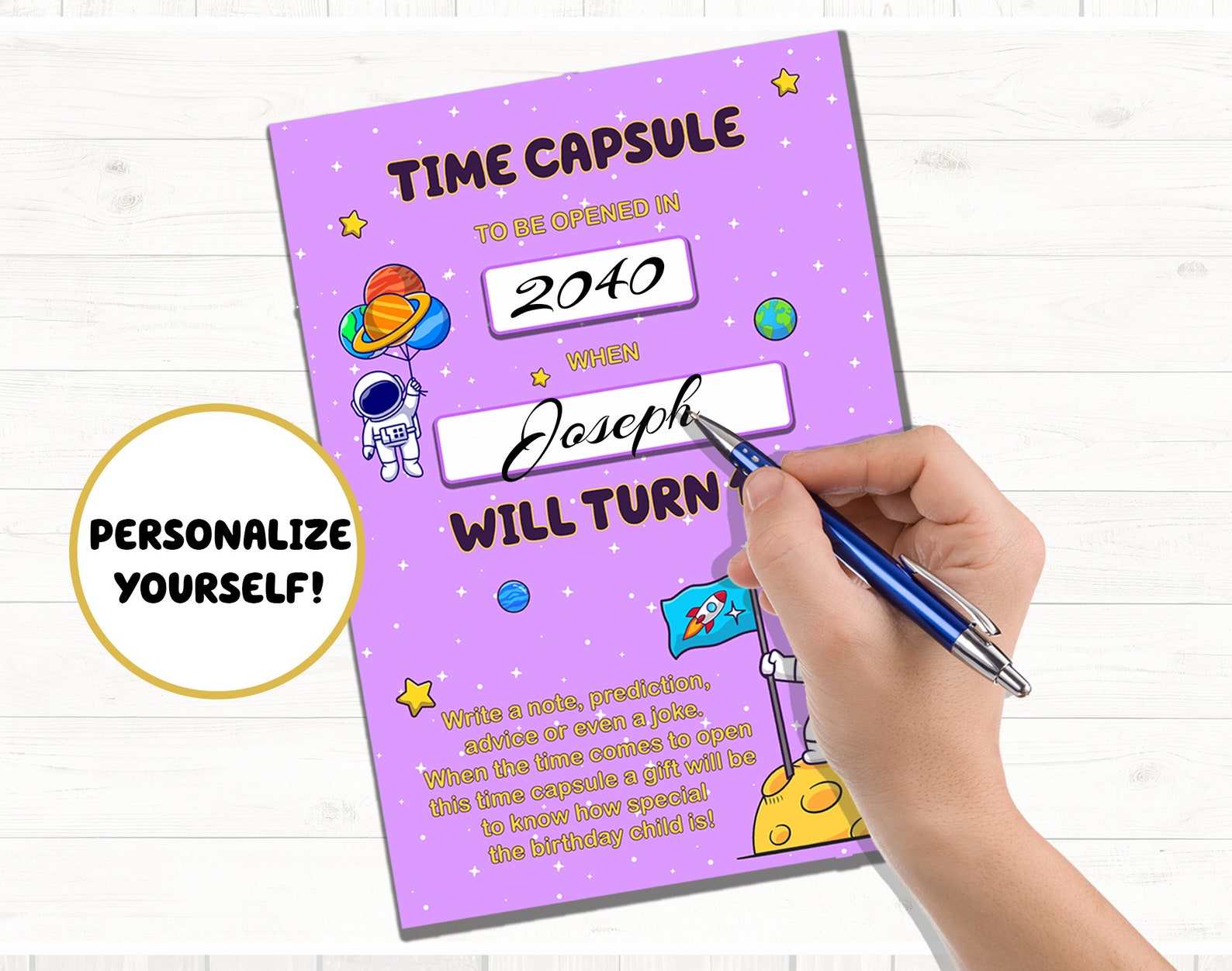 Space Party Time Capsule - Printable Birthday Time Capsule - Space ...