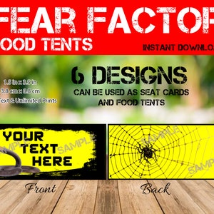 Editable Fear Factor Inspired Food Tents - Faer Factor Food Labels ...