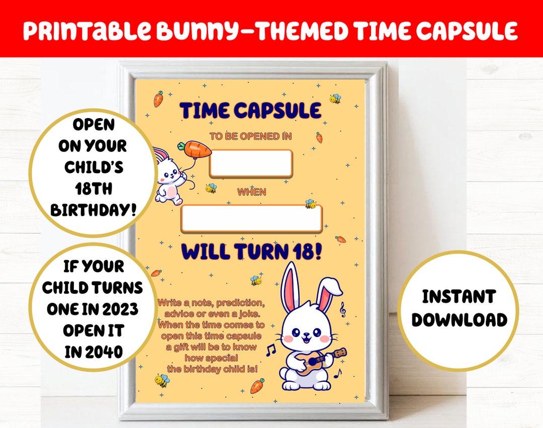 Bunny Birthday Time Capsule - Printable Party Time Capsule - Bunny ...