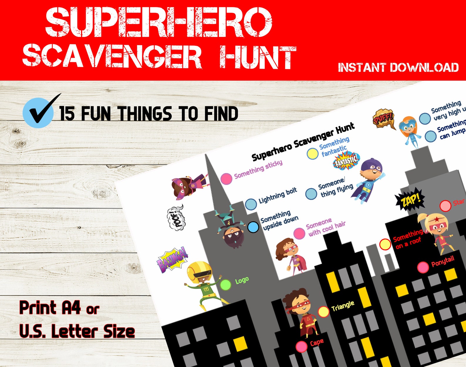 Superhero Scavenger Hunt - Superhero Party Game - Superhero Party Favor ...