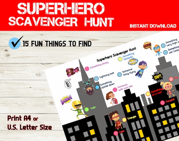 Superhero Scavenger Hunt Superhero Party Game Superhero - Etsy