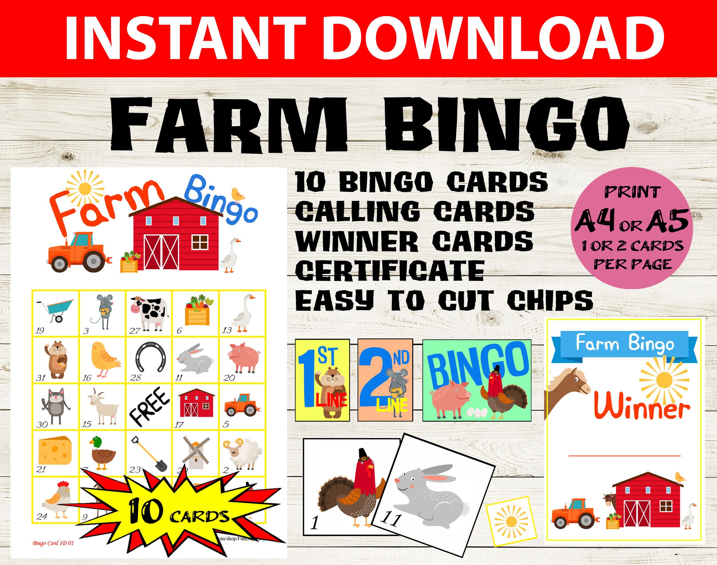 10 Card Farm Animal Bingo Barn Animal Bingo 5x5 Printable - Etsy