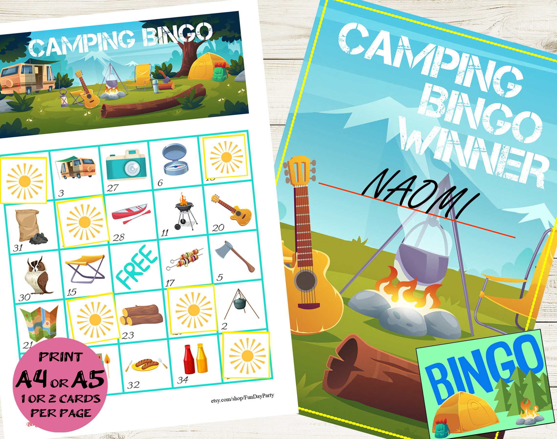 10 Card Camping Bingo & Memory Game - Camping Bingo 5x5 - Printable ...