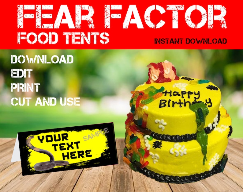 Editable Fear Factor Inspired Food Tents - Faer Factor Food Labels ...