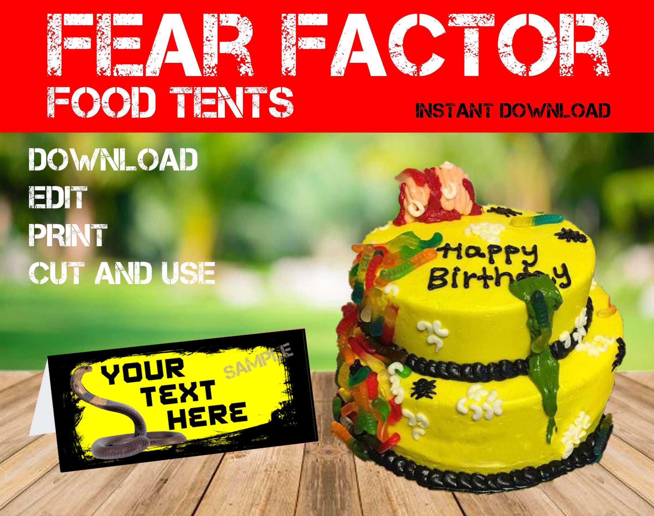 Editable Fear Factor Inspired Food Tents - Faer Factor Food Labels ...