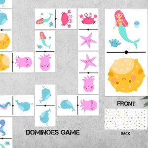 Mermaid Domino Game - Mermaid Party Game - Under the Sea Theme Dominoes ...