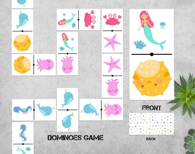 Mermaid Domino Game - Mermaid Party Game - Under the Sea Theme Dominoes ...