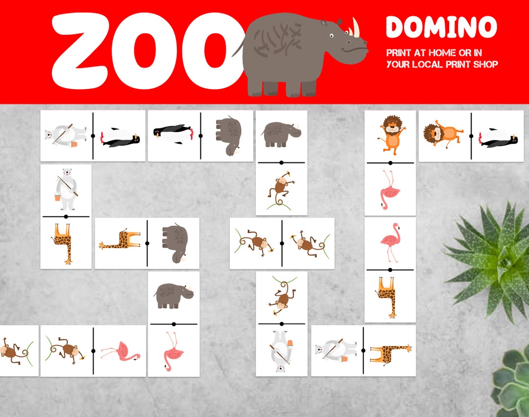 Zoo Animal Domino Game - Zoo Animal Party Game - Zoo Theme Dominoes ...