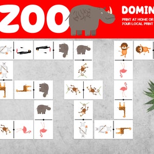 Zoo Animal Domino Game - Zoo Animal Party Game - Zoo Theme Dominoes ...