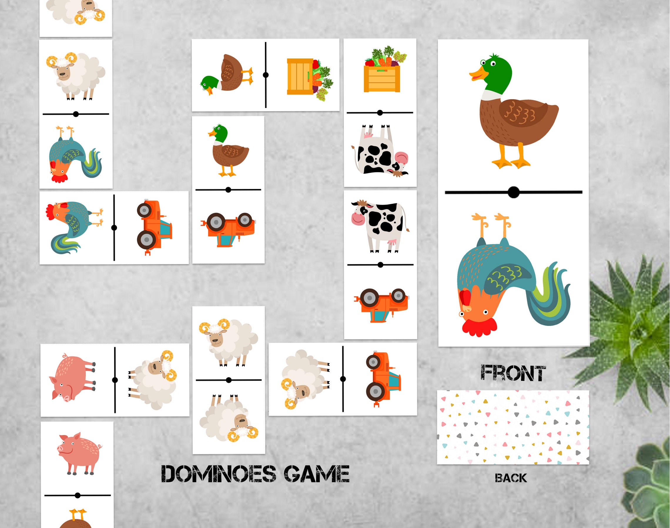 Farm Animal Domino Game - Farm Party Game -animal Theme Dominoes - Farm ...