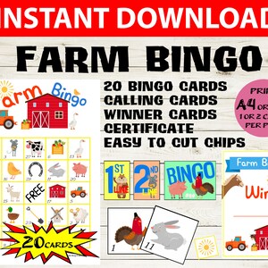 20 Card Farm Animal Bingo - Barn Animal Bingo 5x5 - Printable Farm ...