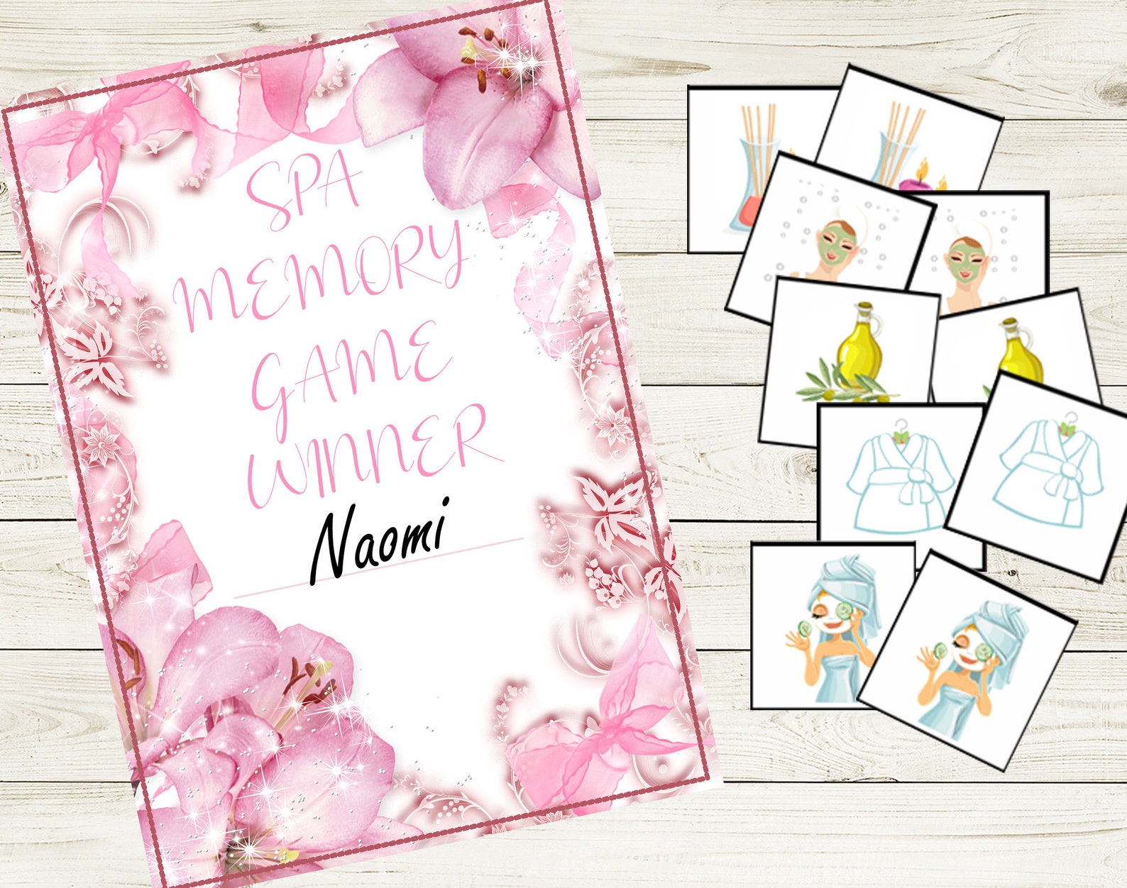 SPA Memory Game - Printable SPA Game - Spa Party Game - Spa Birthday ...