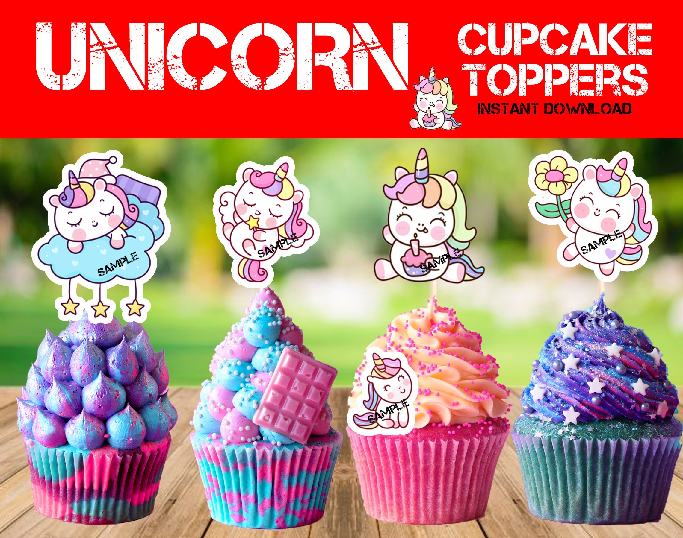 Cute Unicorn Cupcake Toppers - Printable Unicorn Party Cupcake Toppers ...