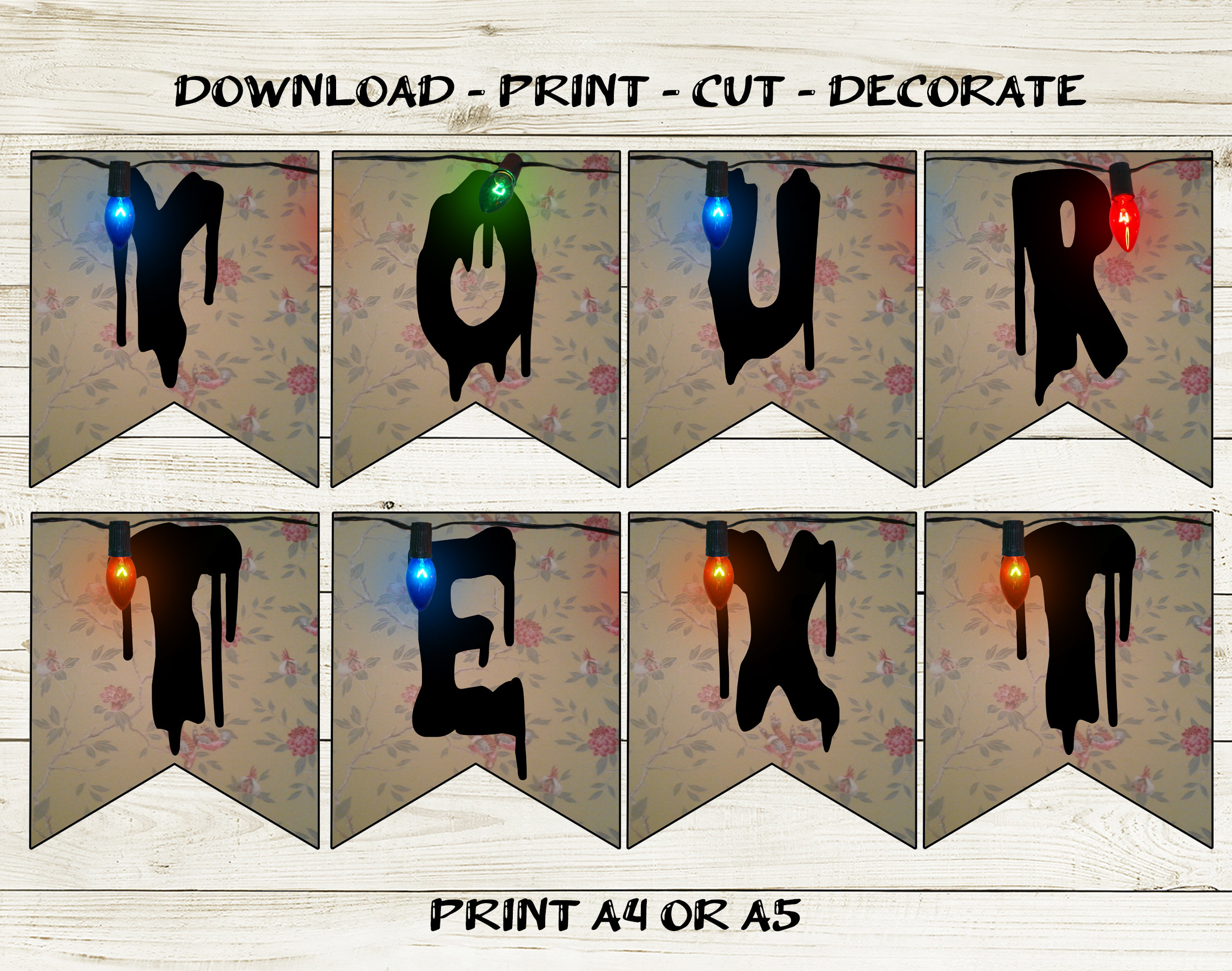 Light Weird Happenings Alphabet Banner - Upside Down Party Decor ...