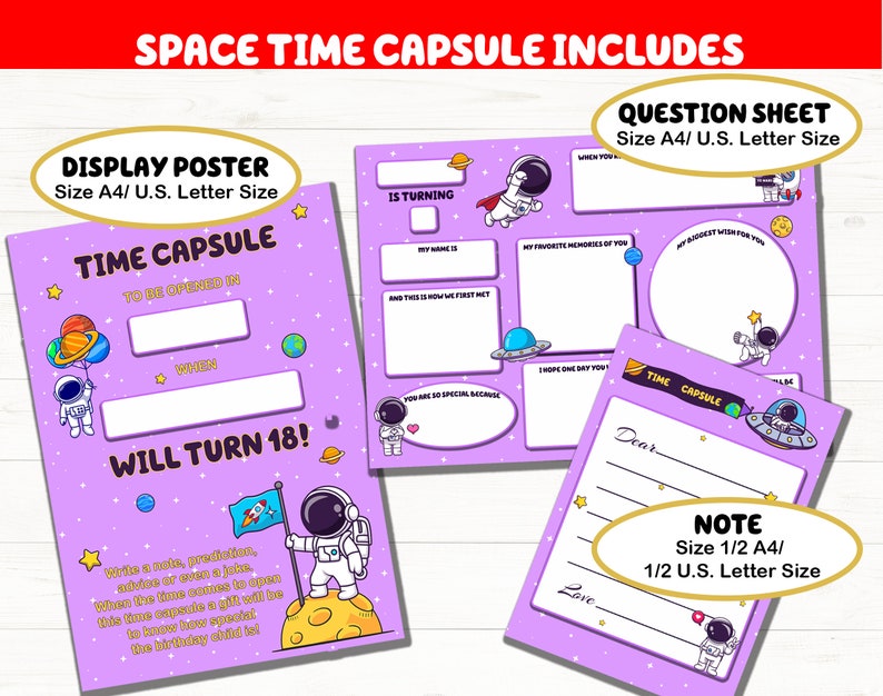 Space Party Time Capsule - Printable Birthday Time Capsule - Space ...