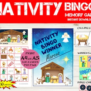 20 Card Nativity Bingo & Memory Game Christmas Party Games Christmas ...