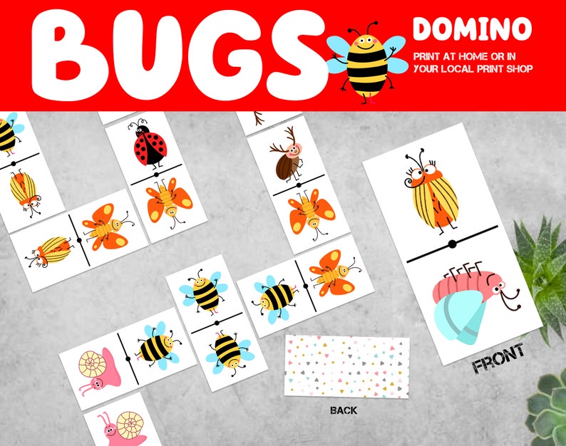Cute Bug Domino Game - Bug & Insect Party Game - Bug Theme Dominoes ...