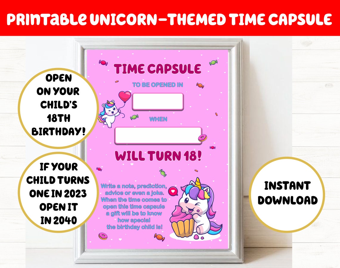 Unicorn Party Time Capsule - Printable Birthday Time Capsule - Unicorn ...