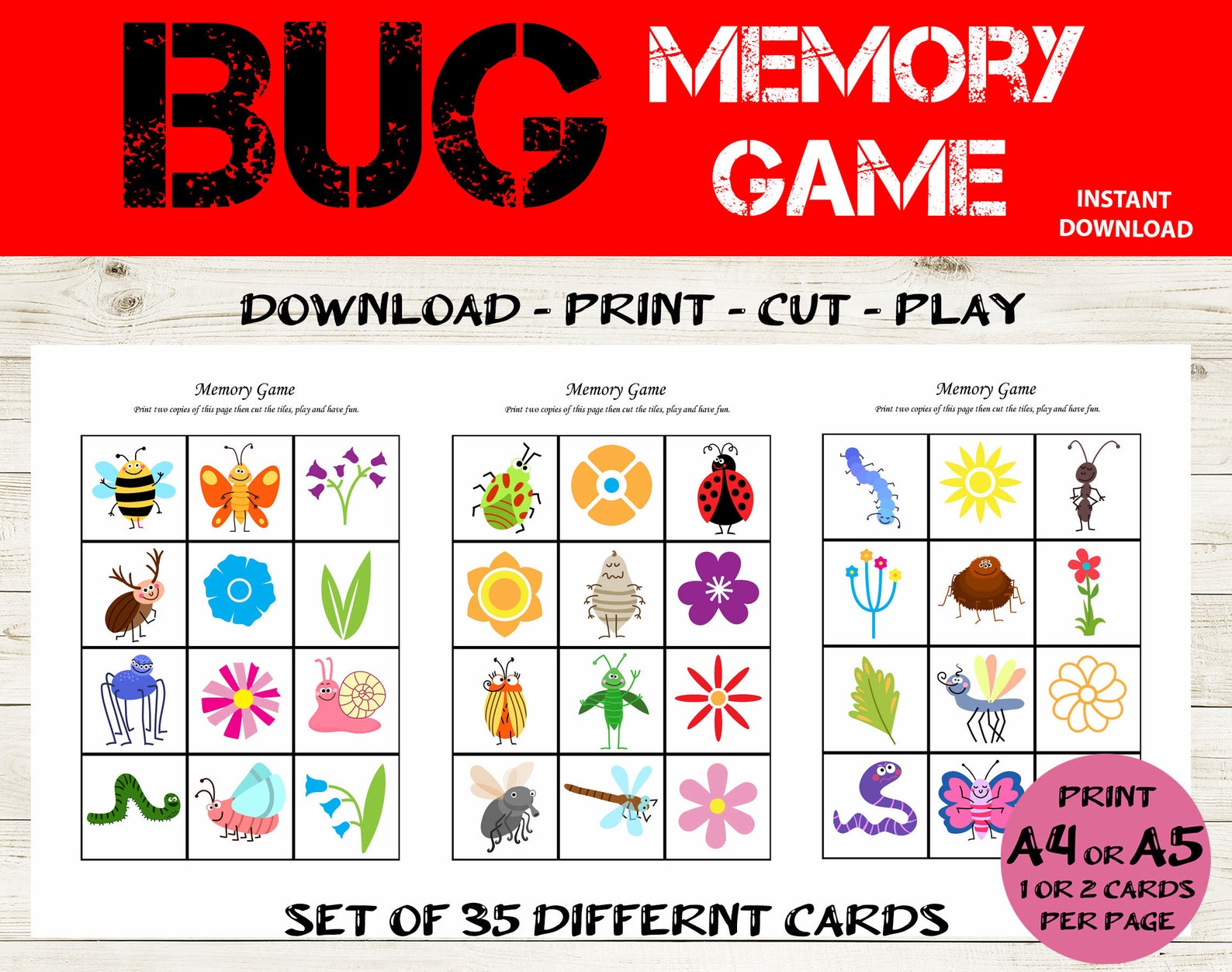 Bug Memory Game - Bug Party Game - Printable Insect Party Game - Bug ...