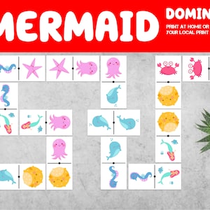 Mermaid Domino Game - Mermaid Party Game - Under the Sea Theme Dominoes ...
