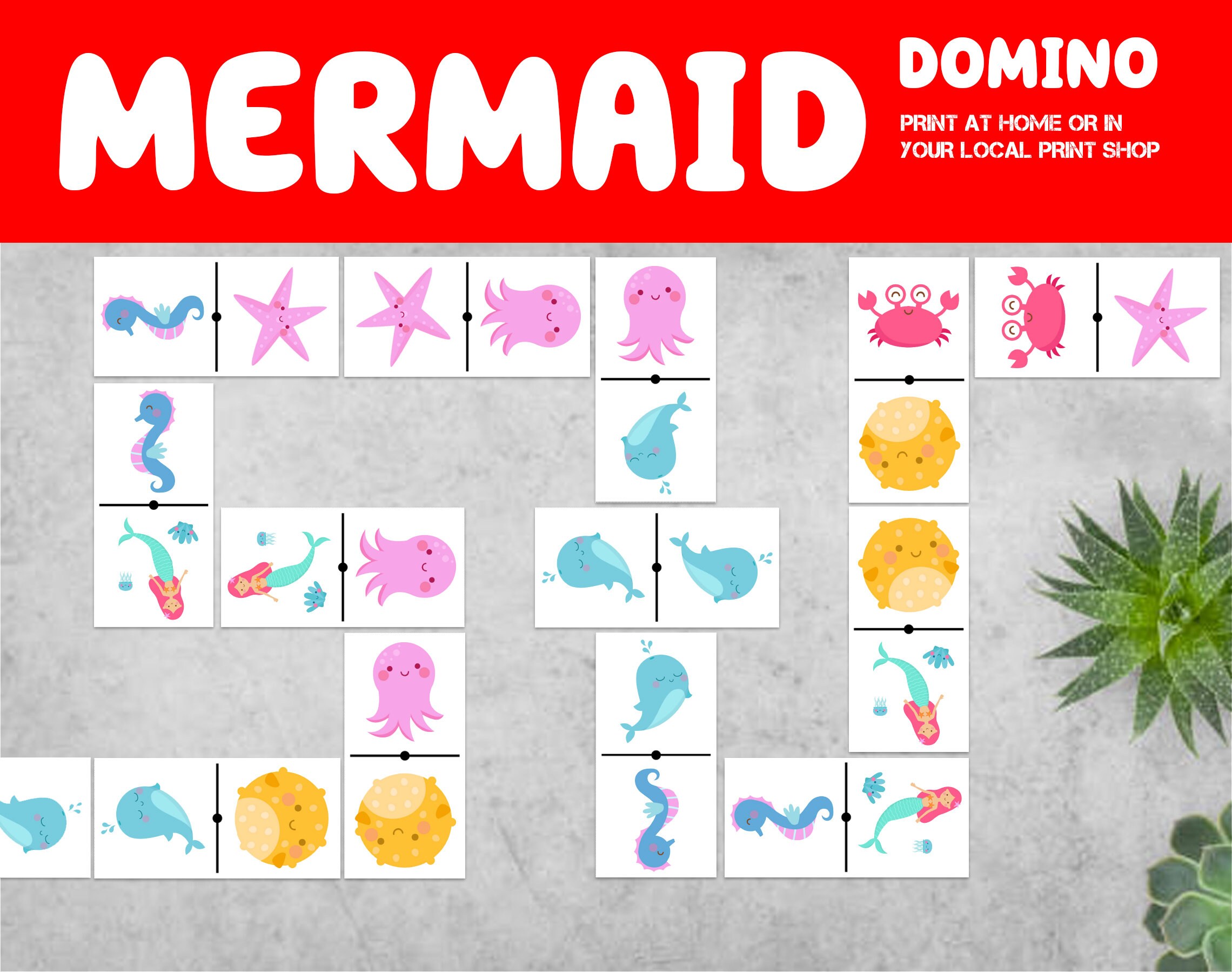 Mermaid Domino Game - Mermaid Party Game - Under the Sea Theme Dominoes ...