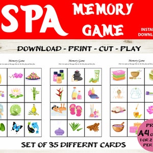 SPA Memory Game - Printable SPA Game - Spa Party Game - Spa Birthday ...