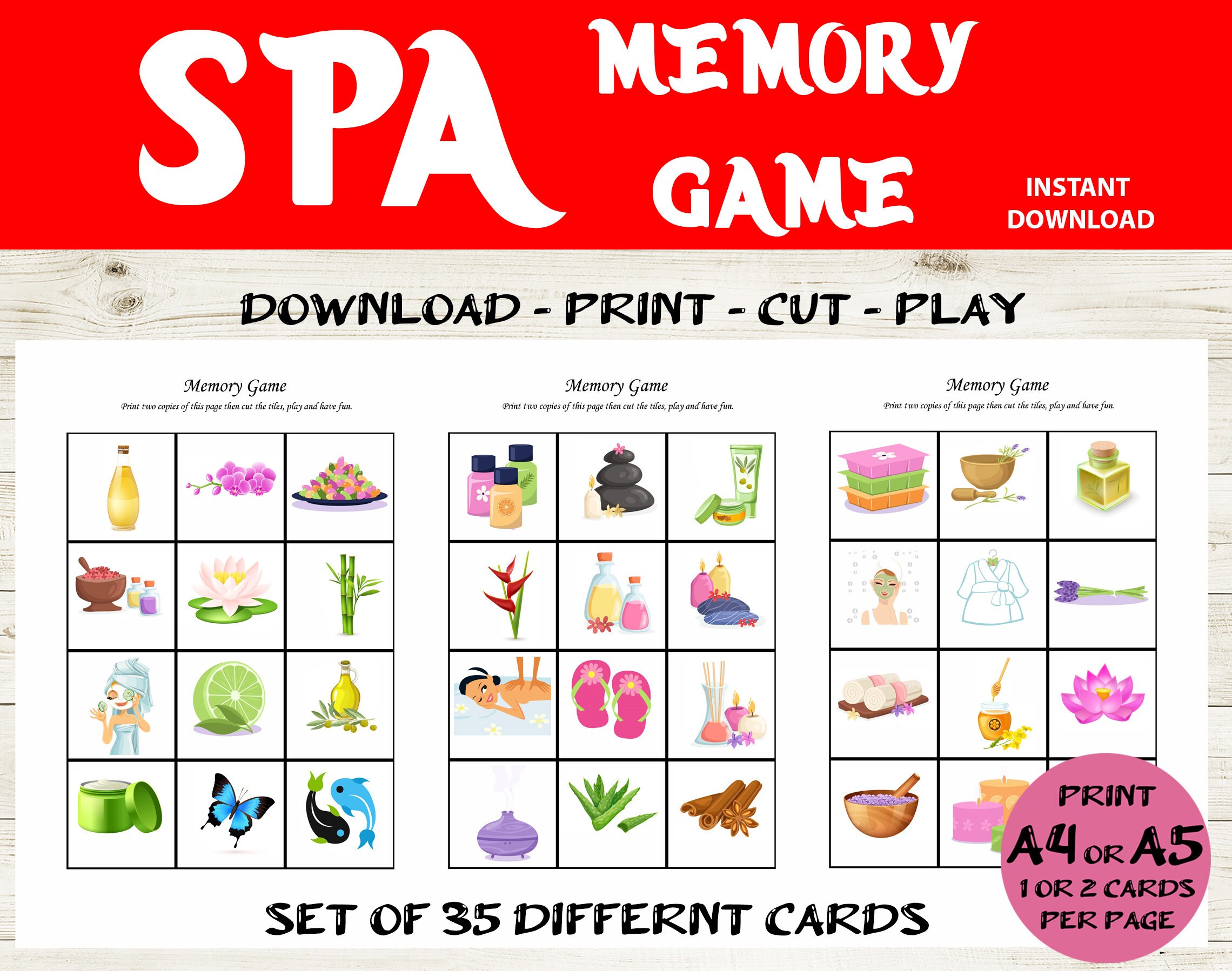 SPA Memory Game - Printable SPA Game - Spa Party Game - Spa Birthday ...