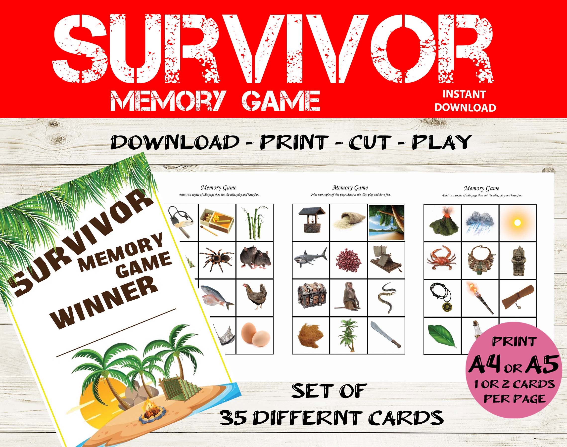TV Survivor Memory Game - TV Survivor Birthday Party Game - TV Show ...