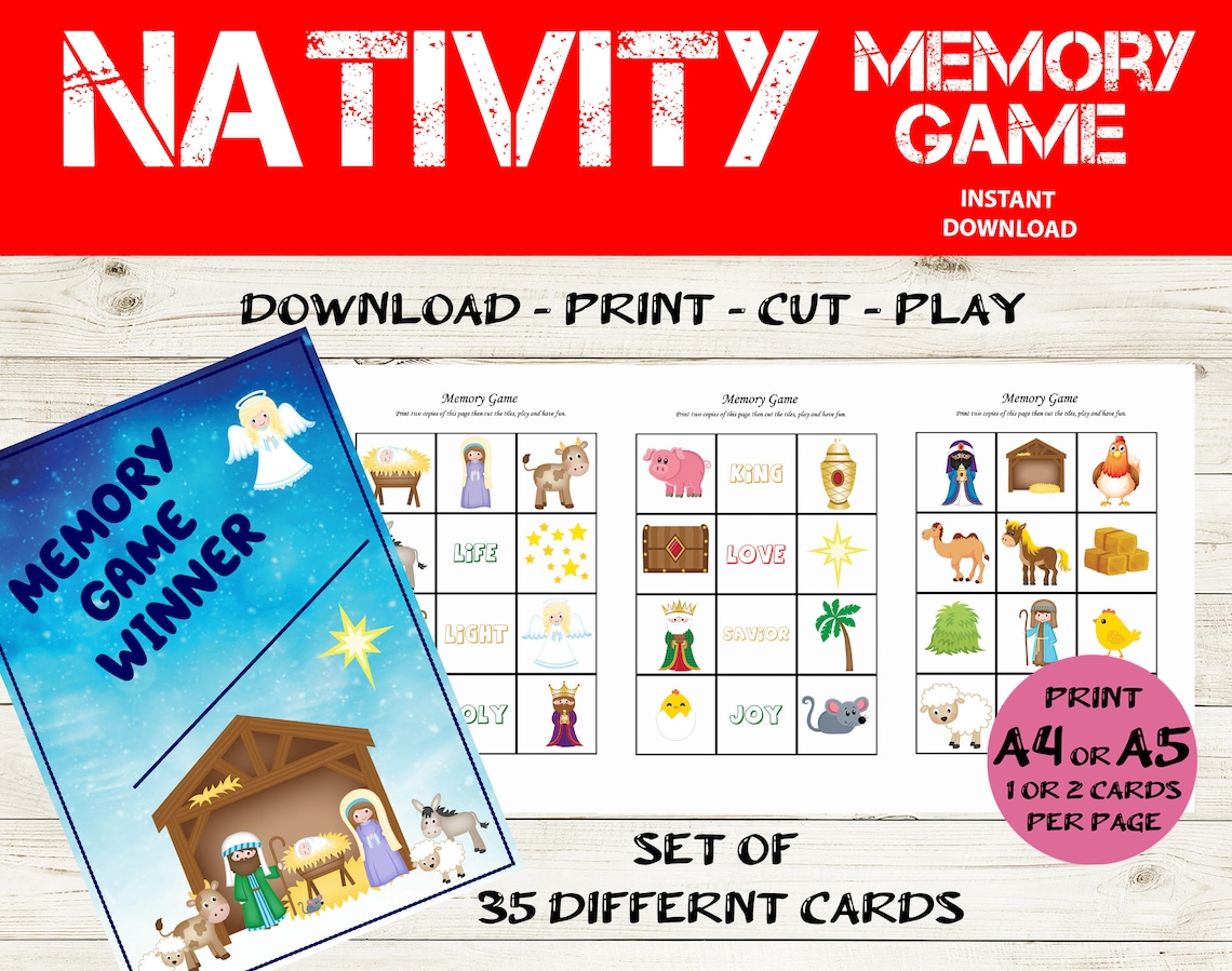 20 Card Nativity Bingo & Memory Game Christmas Party Games Christmas ...