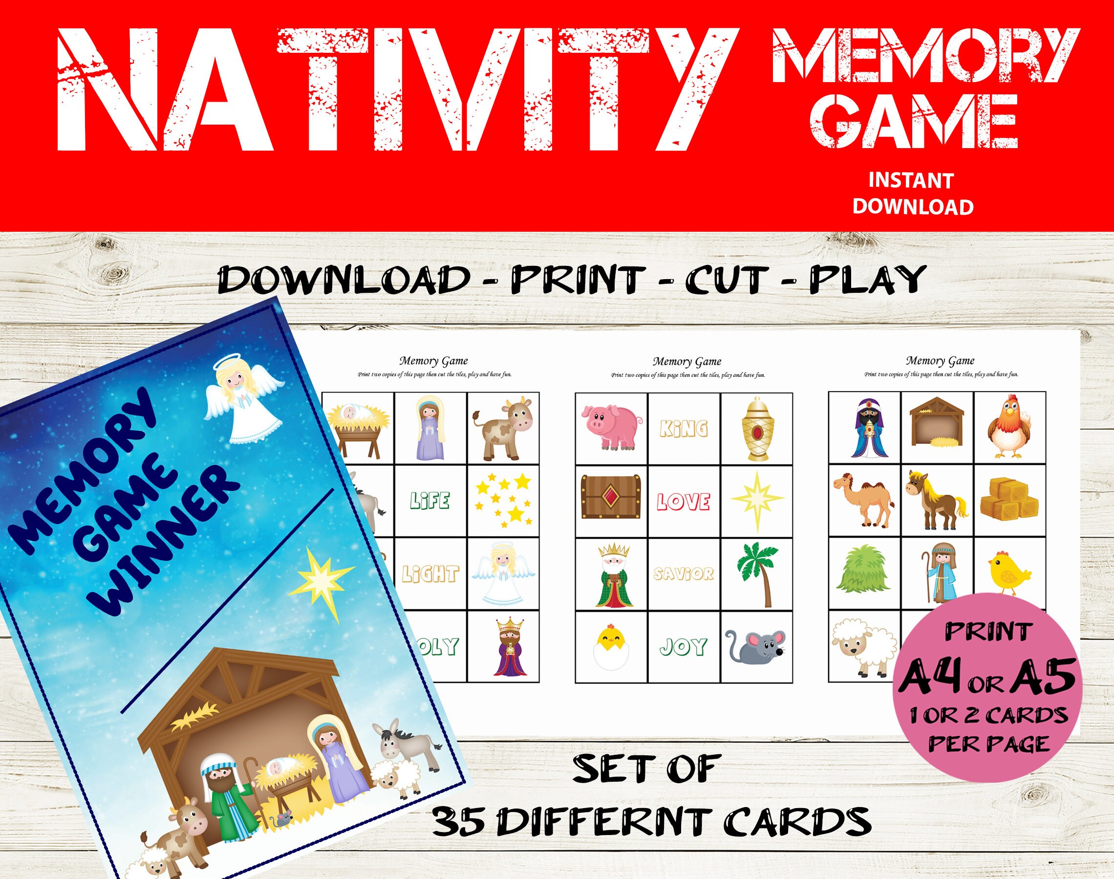 20 Card Nativity Bingo & Memory Game Christmas Party Games Christmas ...