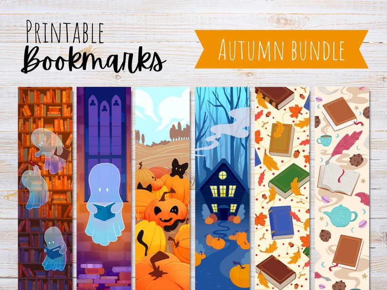Printable Autumn Bookmarks, Digital Bookmark, JPG Bookmark Digital ...