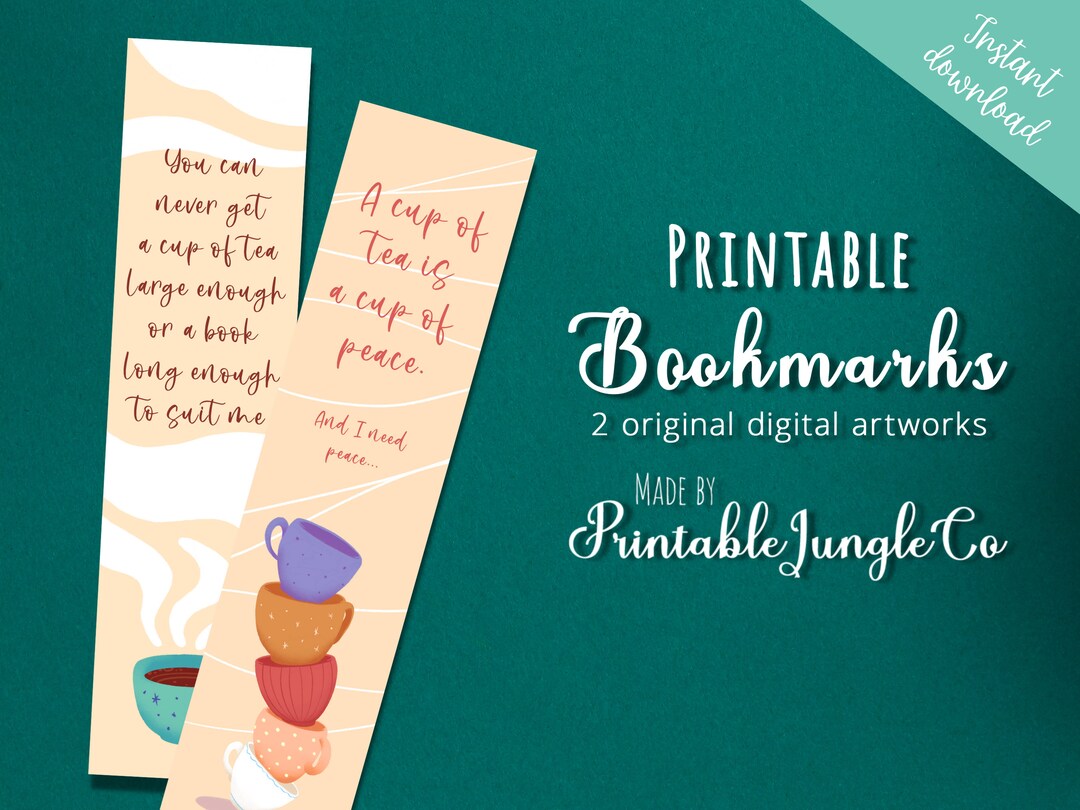 Illustrated Printable Bookmark, Tea Quote Bookmark, Digital Bookmark ...