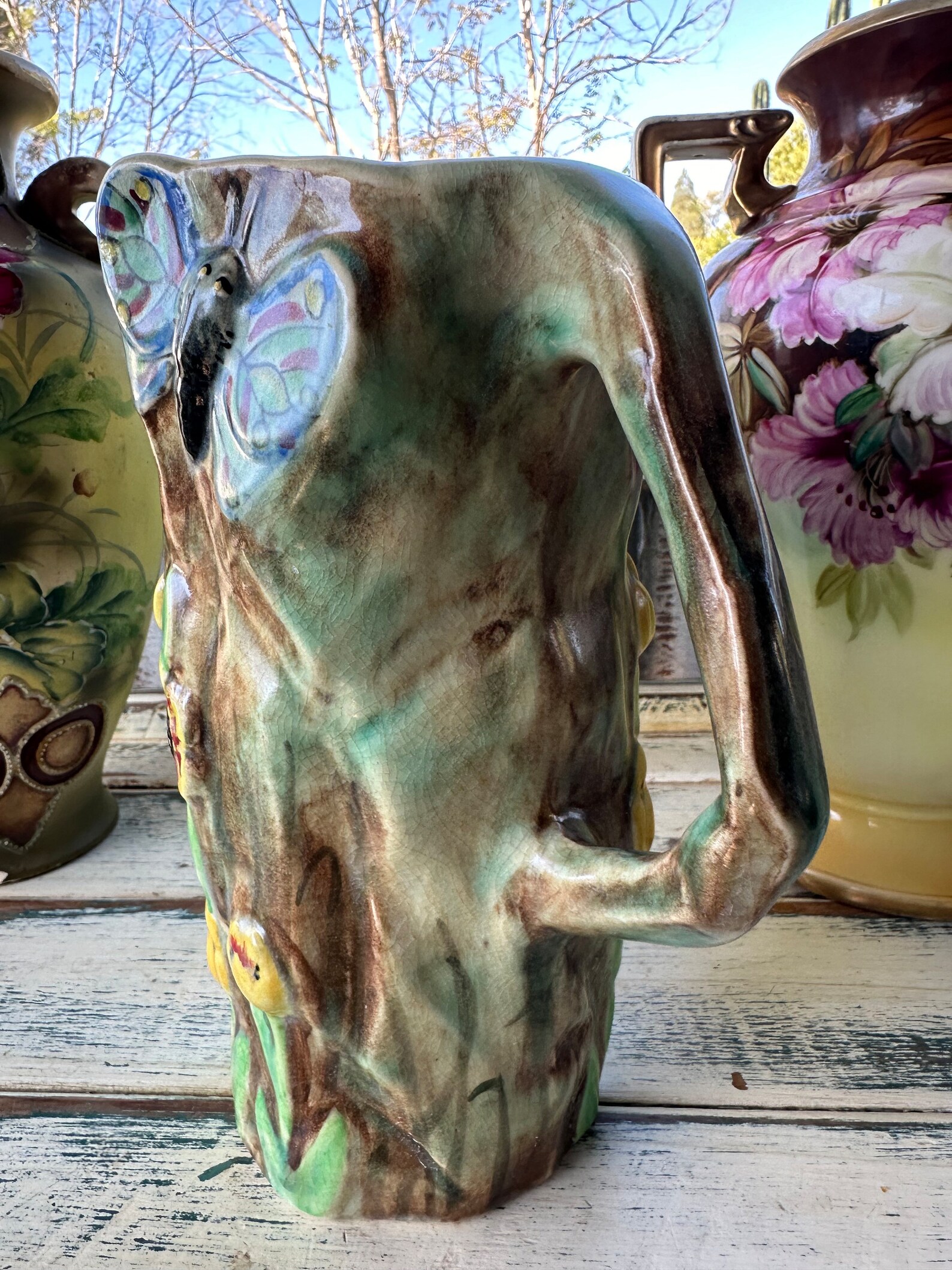 Art Deco Majolica Pitcher / Jug | E. Radford Butterfly Ware, Floral ...
