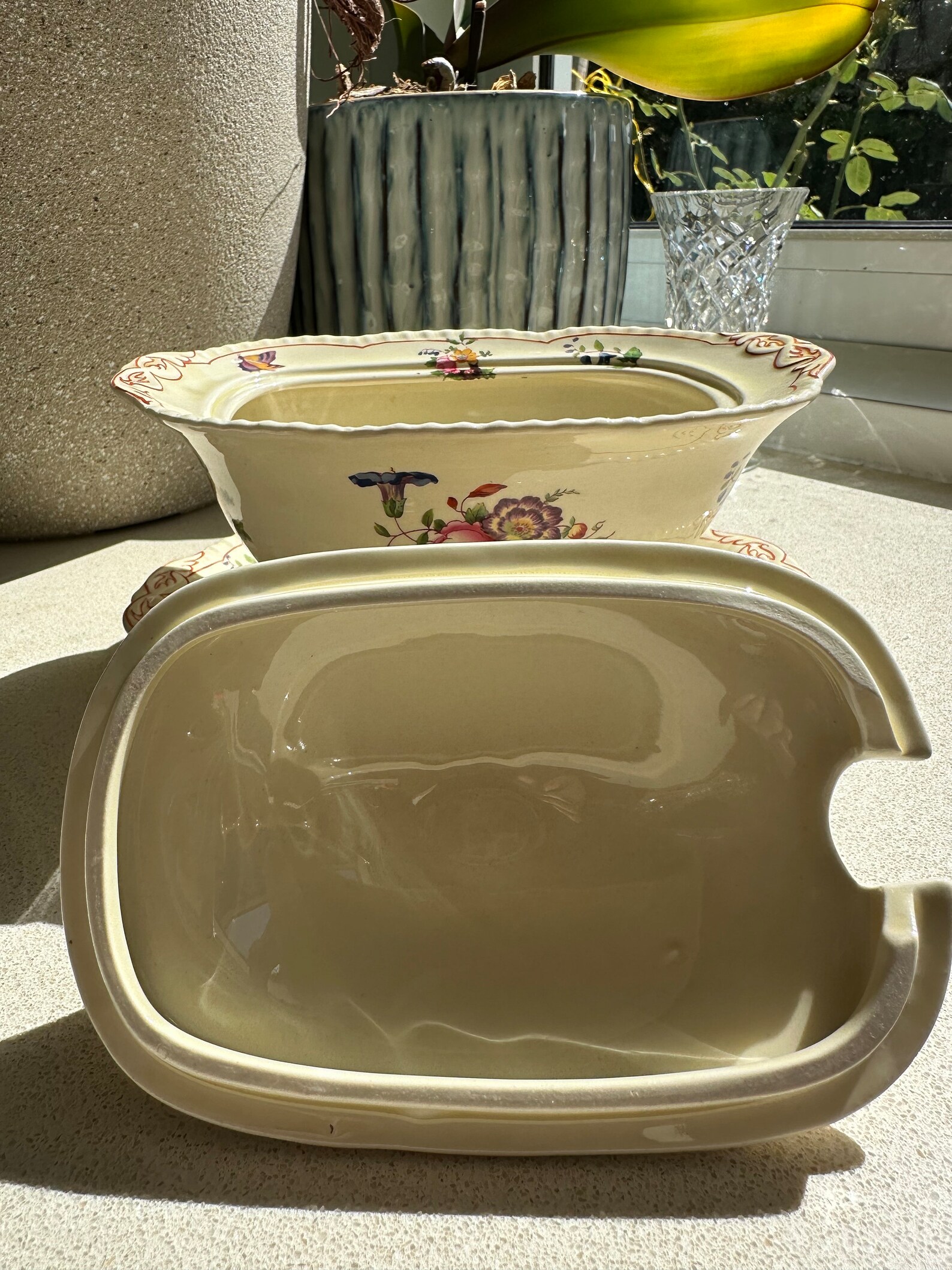 Antique Royal Cauldon Lidded Sauce Bowl With Underplate: Floral ...