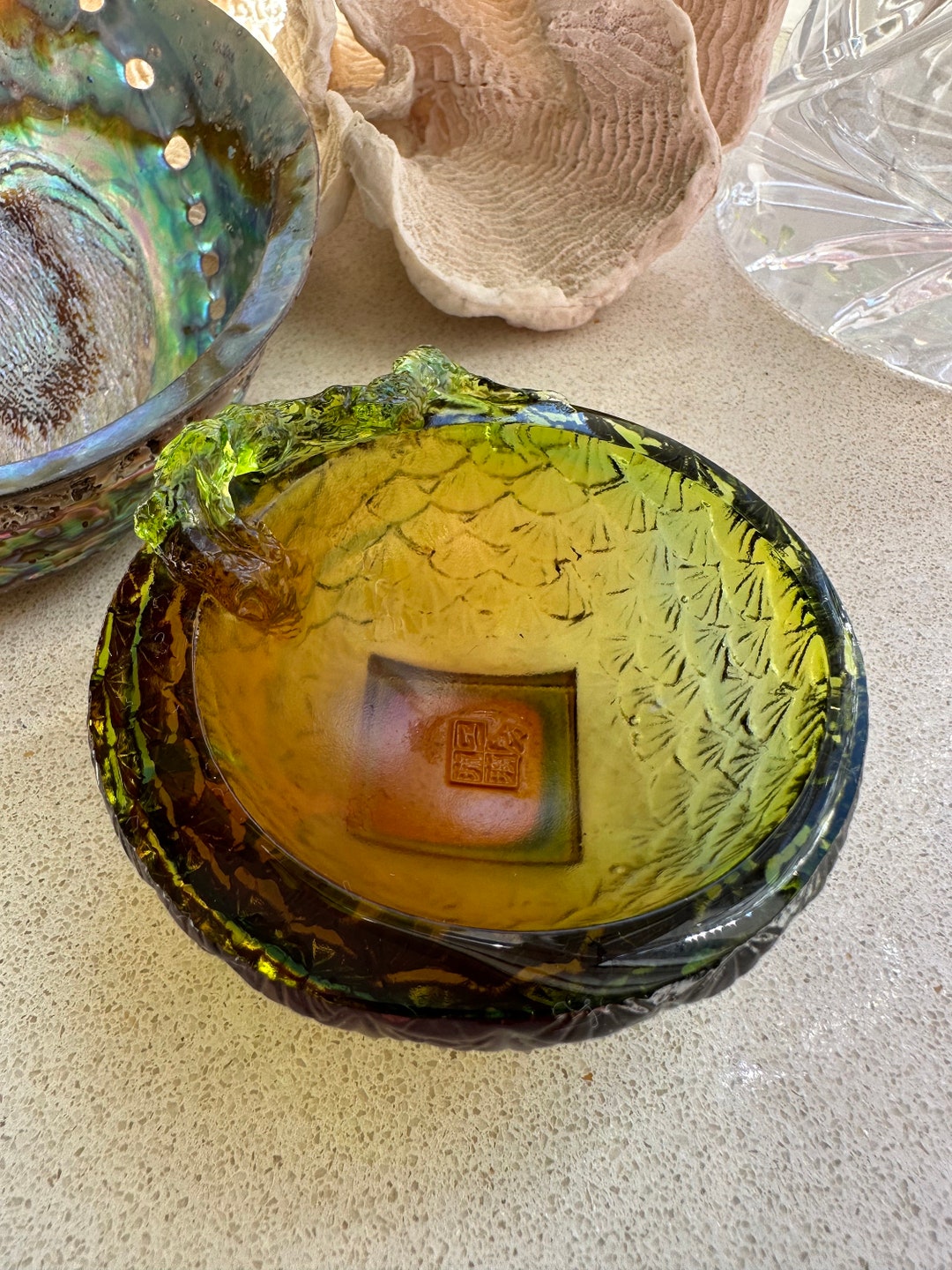 Liuli Crystal Glass Authentic Liuligongfang Emerald and Gold Serpent ...