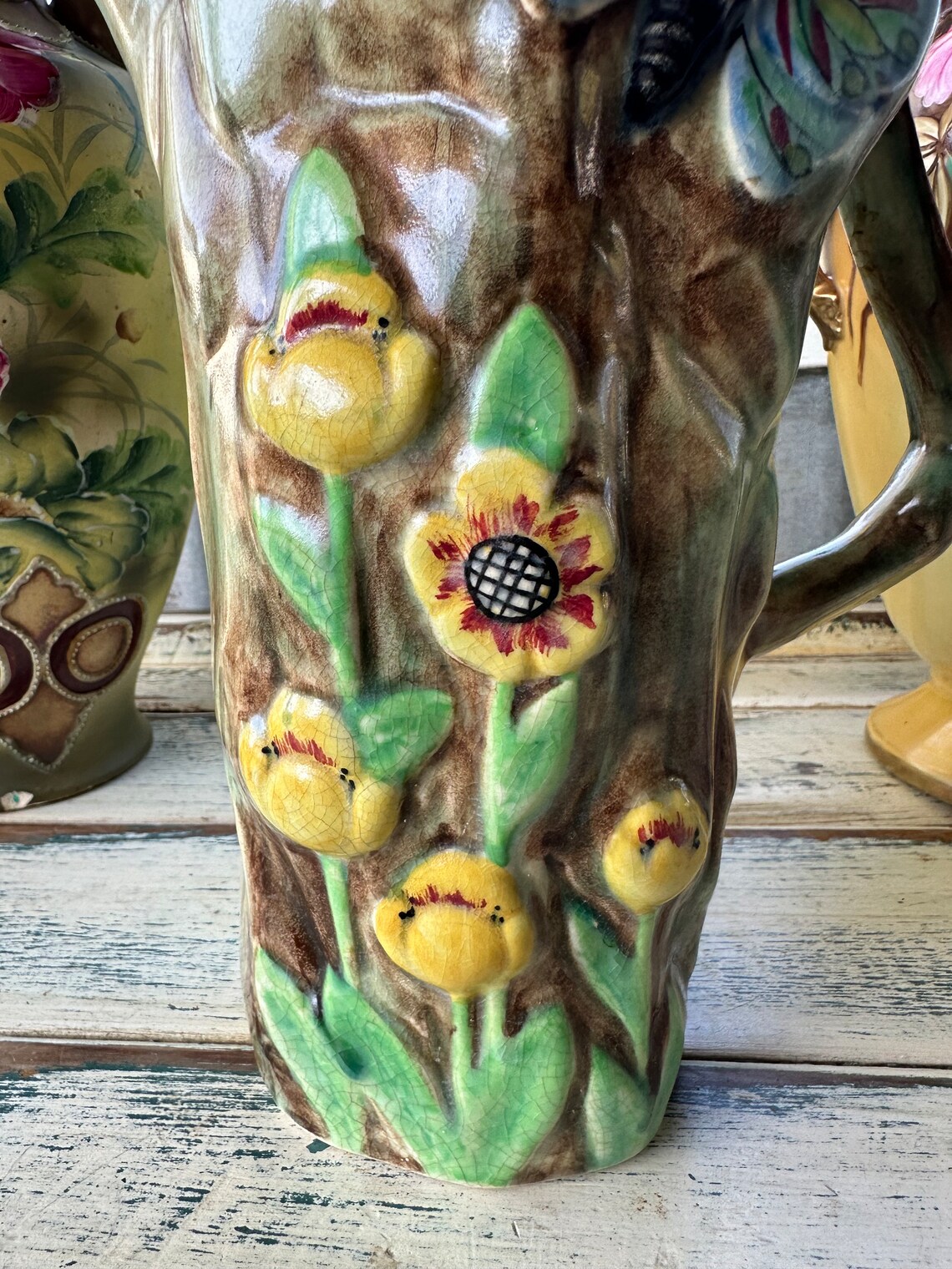 Art Deco Majolica Pitcher / Jug | E. Radford Butterfly Ware, Floral ...