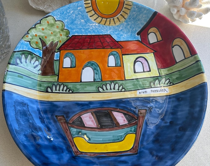 Nino Parrucca Italian Ceramic Salad Bowl | Hand-painted Seascape Design ...