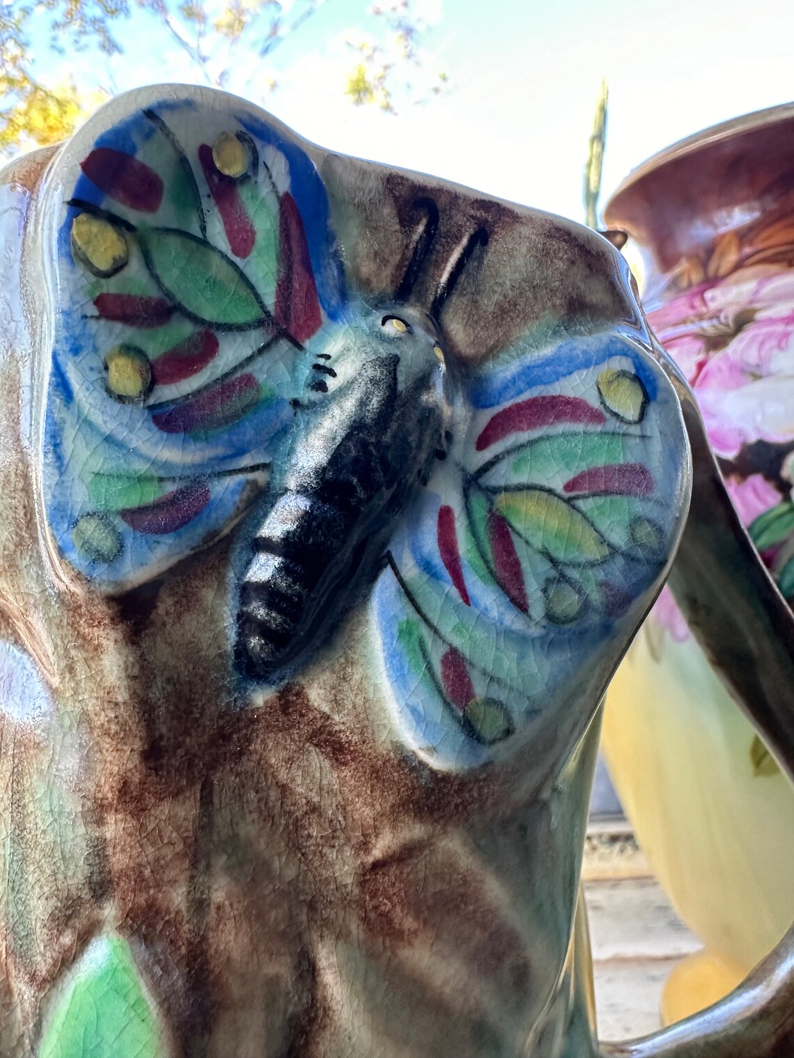 Art Deco Majolica Pitcher / Jug | E. Radford Butterfly Ware, Floral ...