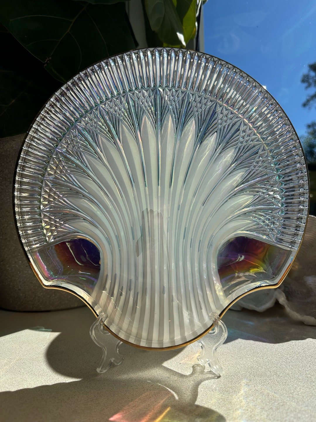 Vintage Scalloped Glass Art Deco Style Plate Cut and Patterned Glass ...