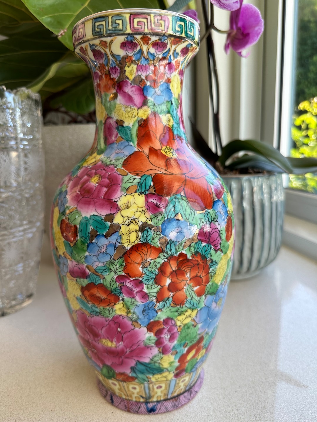 Chinese Vase Red Pink Floral Chrysanthemum Vase Vintage Chinese ...